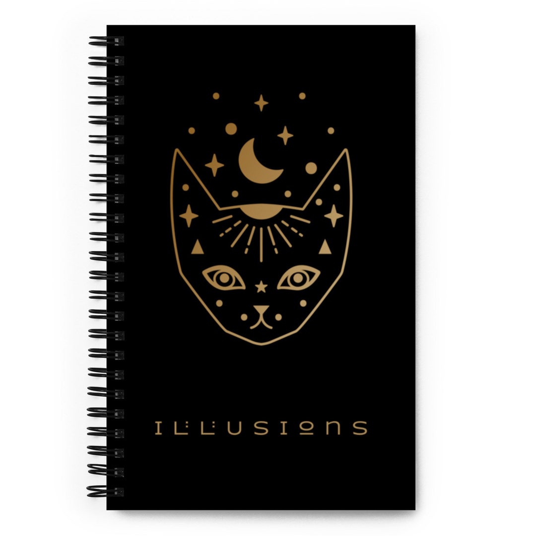 Spiral Notebook Illusions Black Cat Journal Moon Stars - Etsy