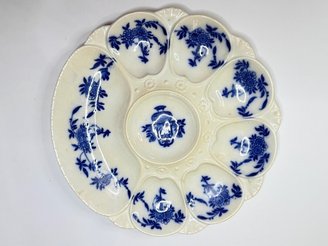 Antique 1880 Minton Blue & White Delft Oyster Plate, 9 1/4”, Victorian ...
