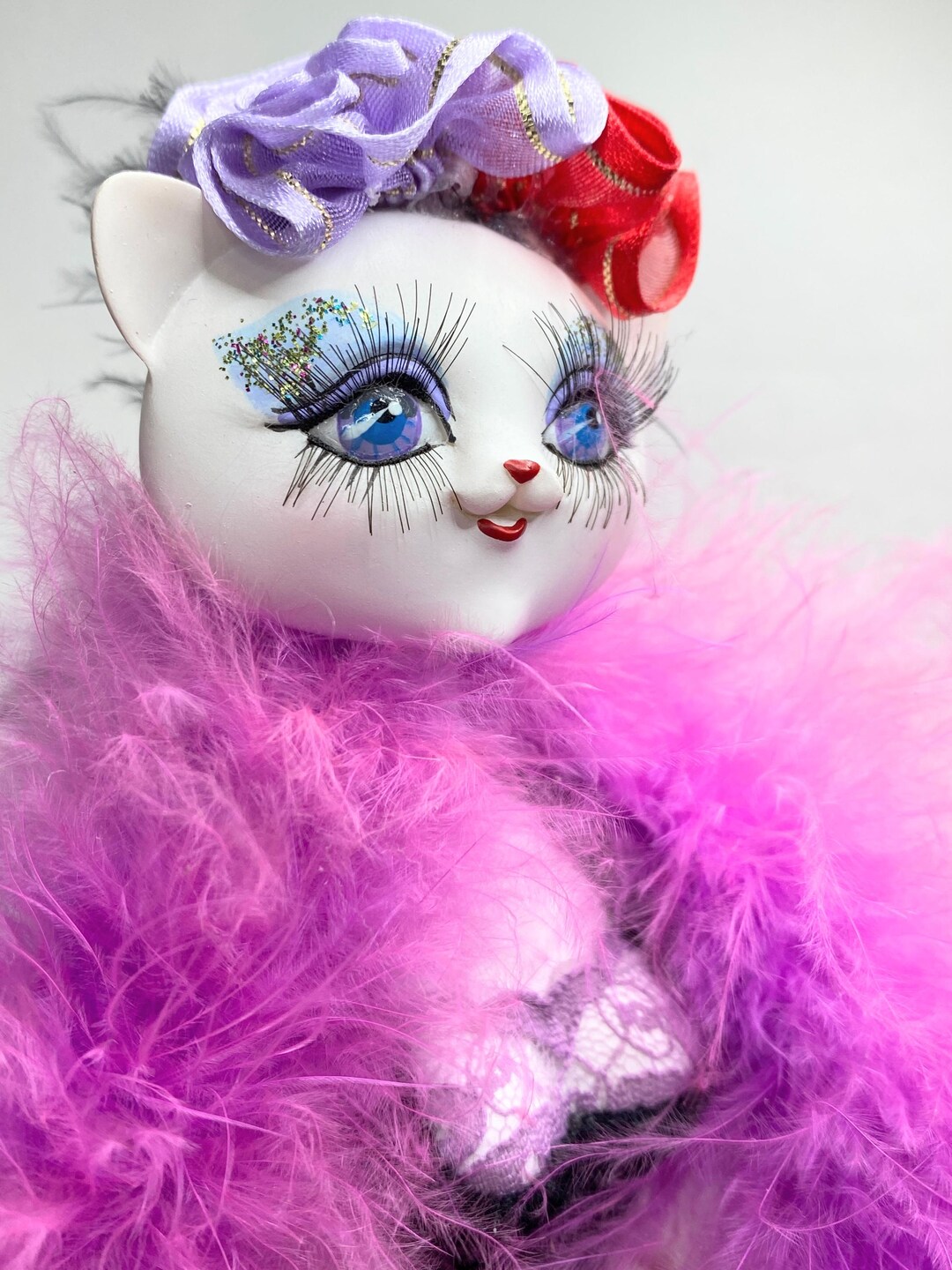 Katherine’s Collection Glam Kitty Cat Doll NIB Feather Boa Figurine ...