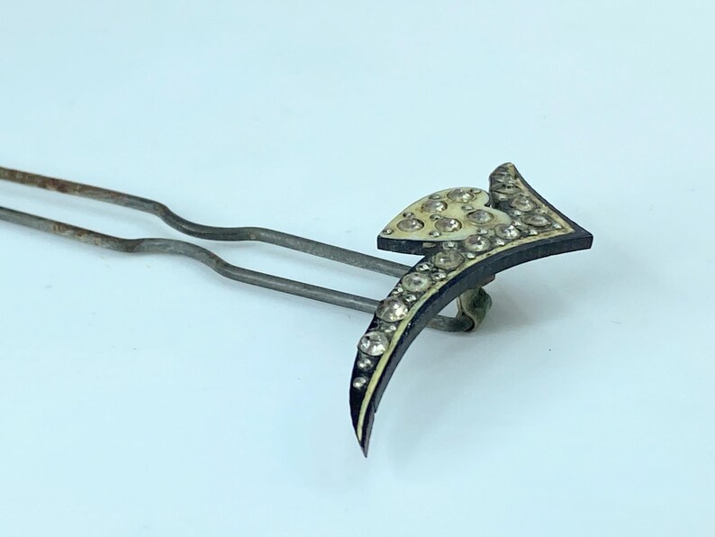 Antique Floral Hair Comb, Enamel Floral Design, Rhinestone Heart Shaped ...