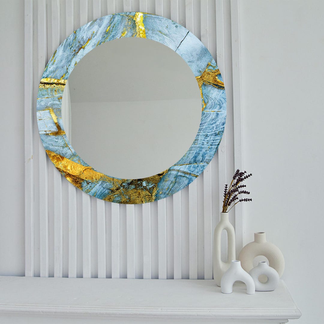 Gold Marble Round Wall Mirror - Modern Decorative Hanging Mirror (50cm ...