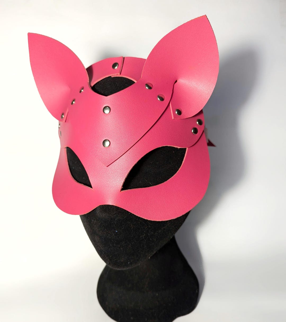 Pink Vegan Leather Cat Mask, Catwoman Mask, Sexy Kitty Mask, Masquerade ...