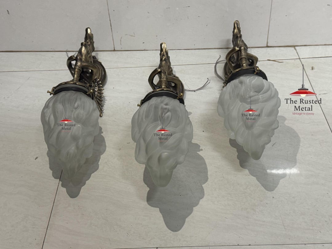 Antique Brass Mermaid Wall Sconces 3pcs, Vintage Art Deco Nouveau Light ...