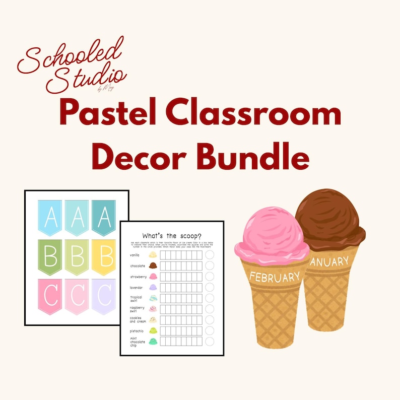 Pastel Ice Cream Birthday & Classroom Decor Kit | Printable Bulletin ...