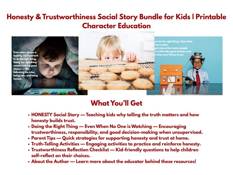 Honesty & Trustworthiness Social Story Bundle for Kids | Printable ...