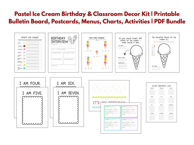 Pastel Ice Cream Birthday & Classroom Decor Kit | Printable Bulletin ...