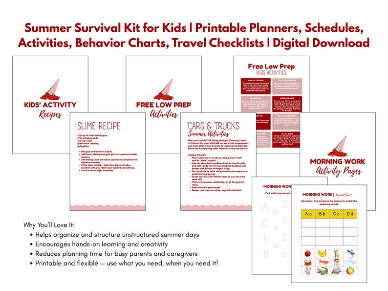 Summer Survival Kit for Kids | Printable Planners, Schedules ...