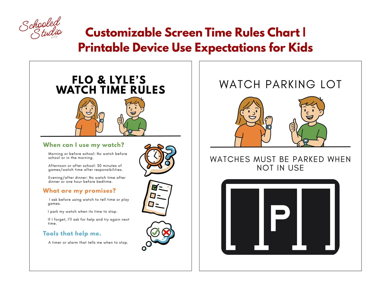 Customizable Screen Time Rules Chart | Printable Device Use ...