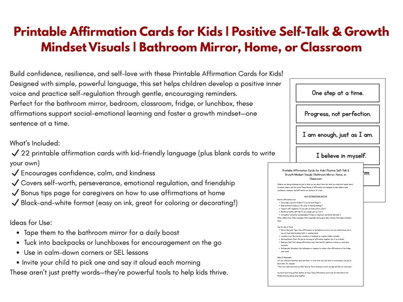 Printable Affirmation Cards for Kids | Positive Self-talk & Growth ...