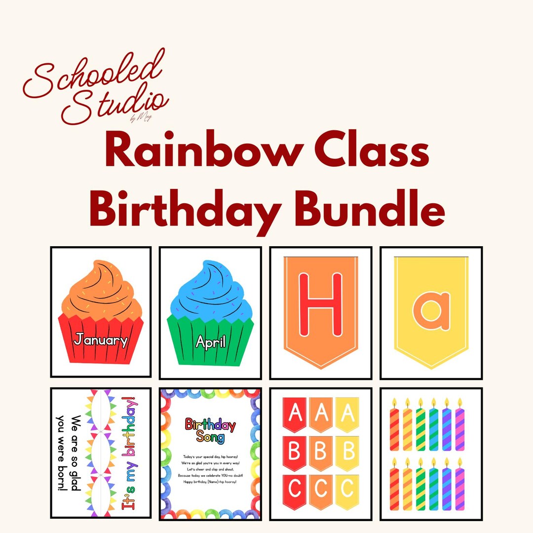 Rainbow Classroom Birthday Kit | Bulletin Board, Postcards, Crowns ...