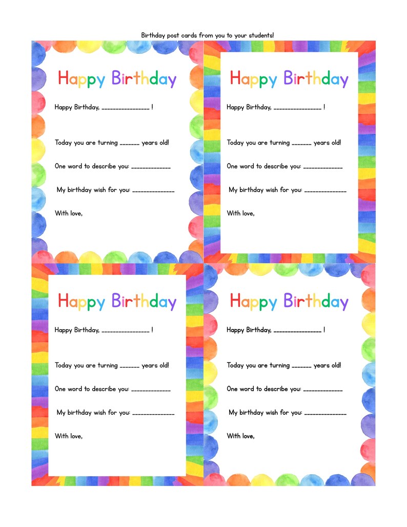 Rainbow Classroom Birthday Kit | Bulletin Board, Postcards, Crowns ...