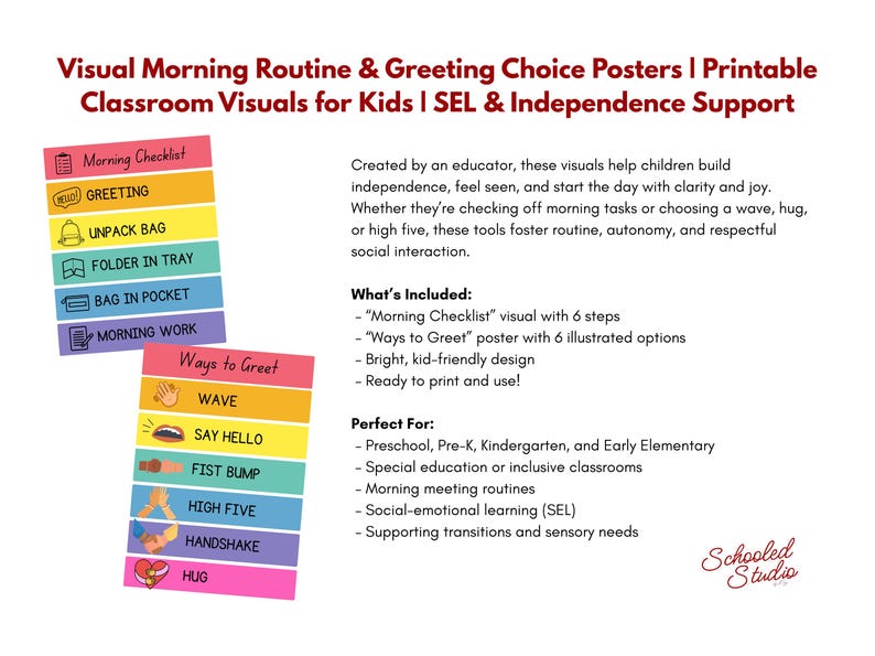 Visual Morning Routine and Greeting Choice Posters | Printable ...