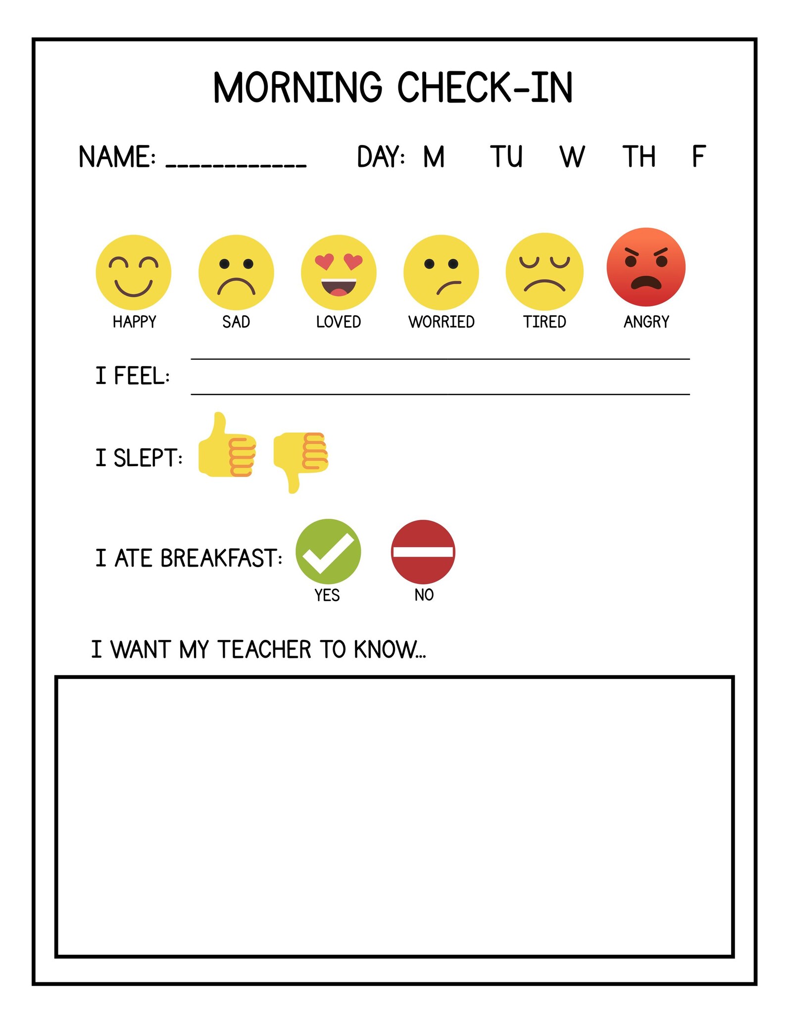 Printable Morning Check-in Worksheets for Kids | Visual SEL Daily ...