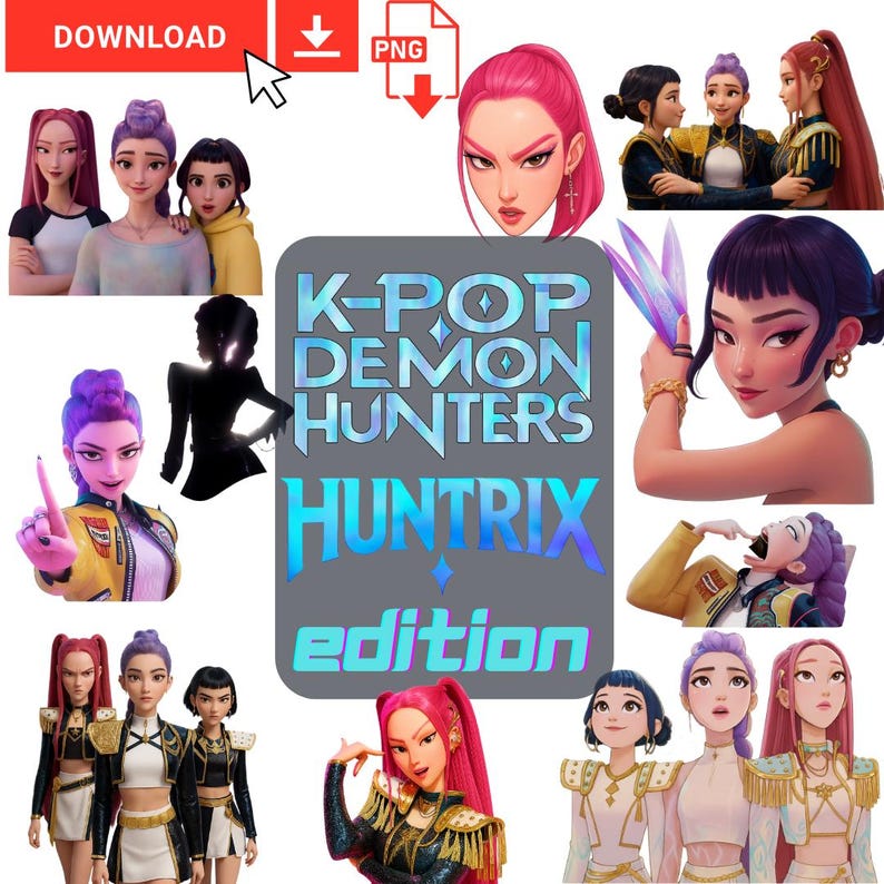 K-pop Demon Hunters Stickers – Huntrix Edition 60 PNG Bundle (digital ...