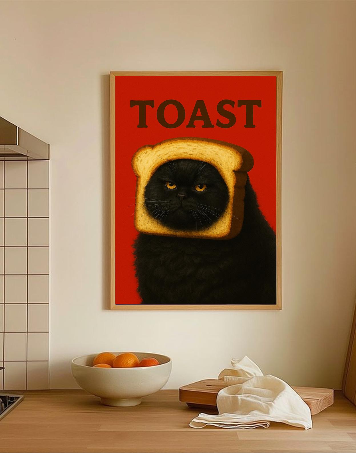 Funny Black Cat Toast Poster: Whimsical Feline Art (digital Download ...