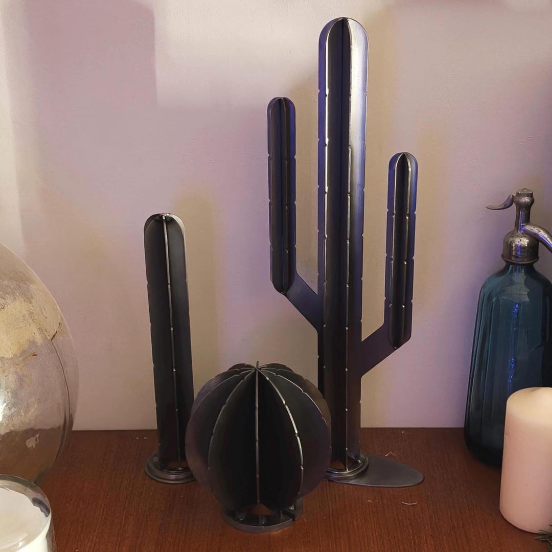 Handcrafted Metal Cactus for Home Decor - Customizable LED Lighting ...