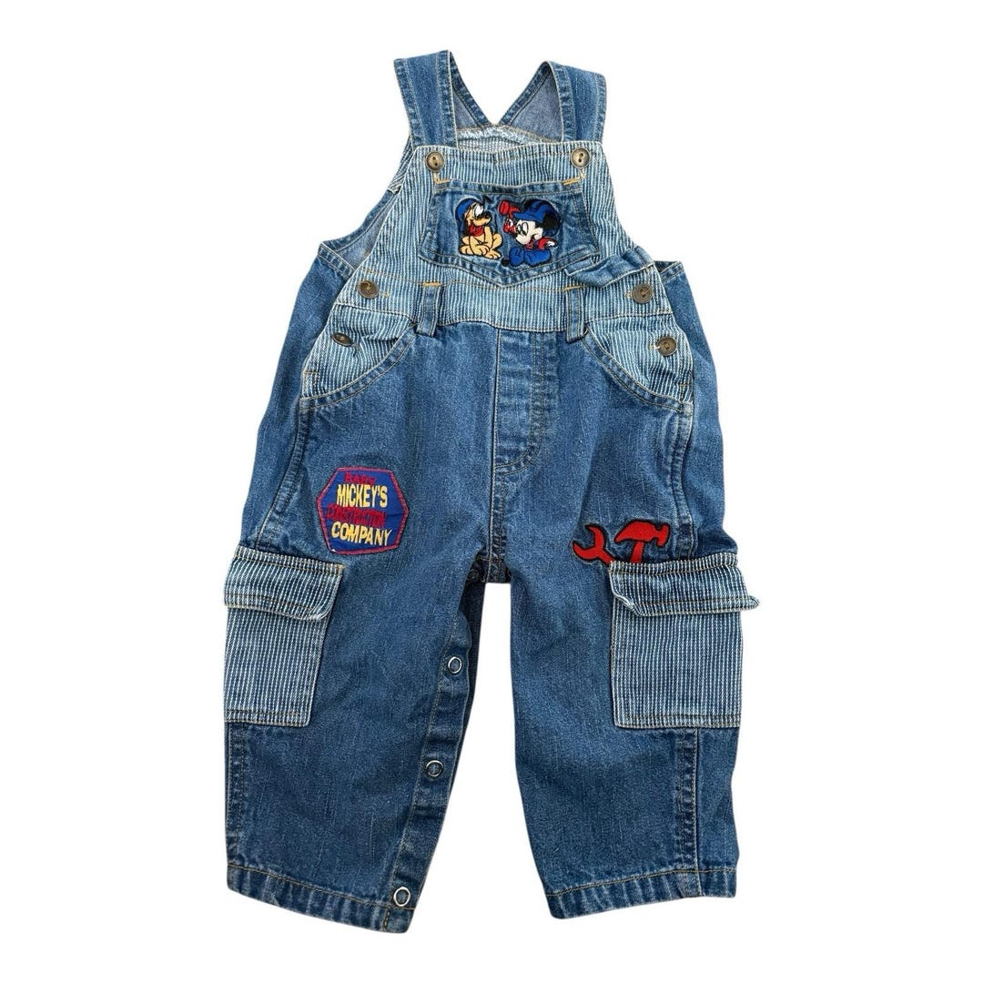 Vintage Mickey Mouse Conductor Blue Denim Overalls Size 12 Months ...