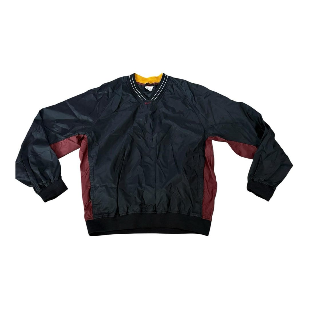 Nike Center Swoosh Nylon Pullover Jacket Men Sz L Two-tone Black V-neck ...