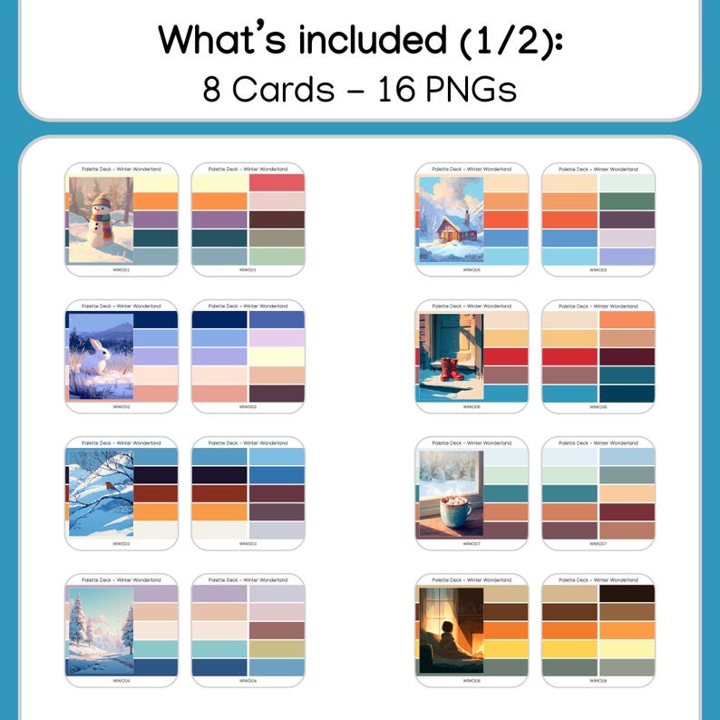 8 Color Palette Cards - Winter Wonderland Palette Deck | Digital ...