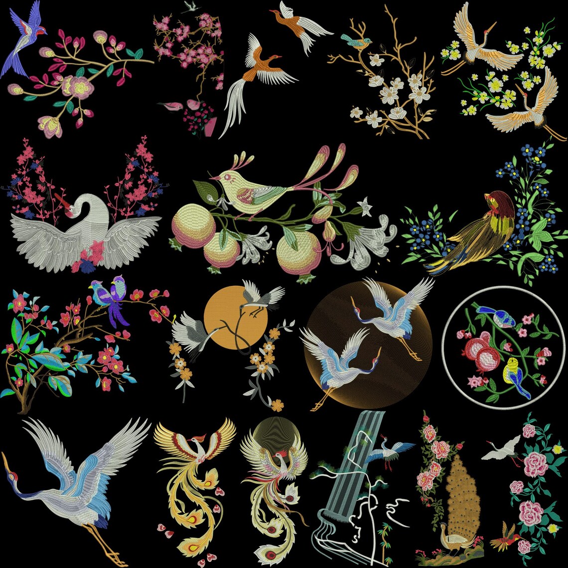 Floral Bird Embroidery Design, Exotic Birds Embroidery, Song Birds ...
