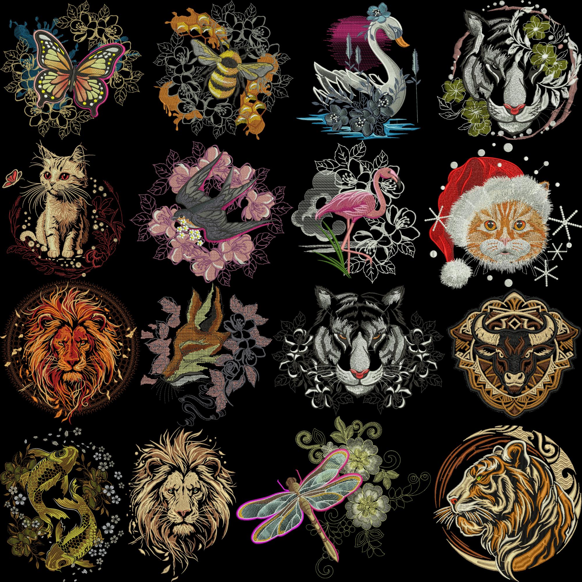 Floral Animal Embroidery Design, Animal Embroidery, Safari Animals ...