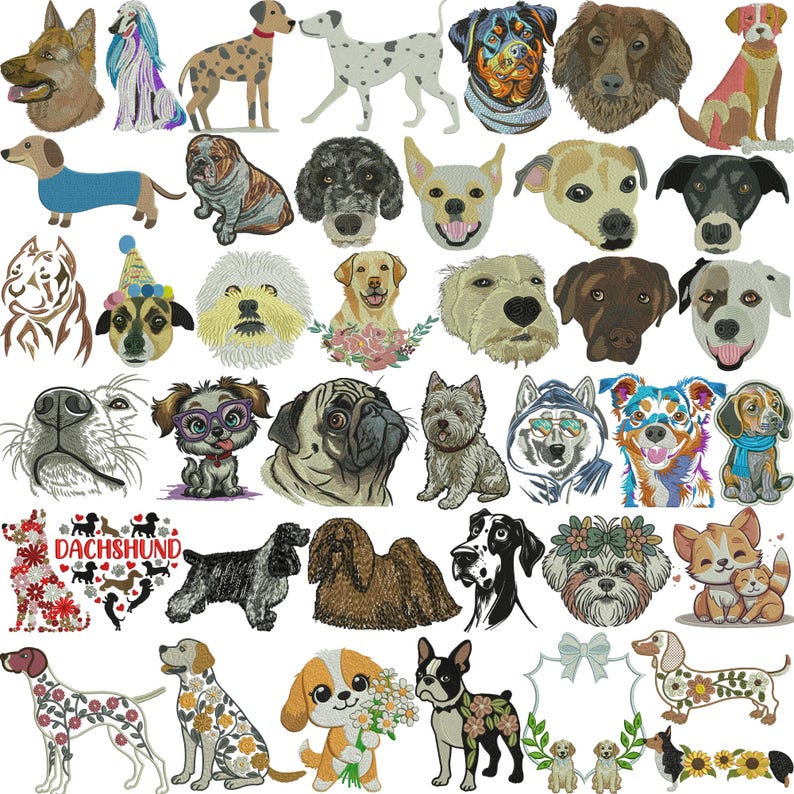 Dog Embroidery Design, Dog Face Embroidery, Lab Puppy, Floral Dog ...
