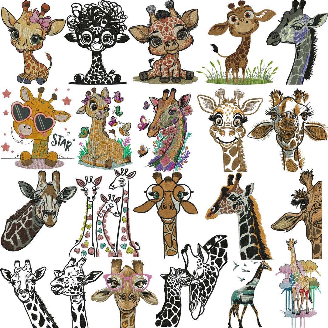 Giraffe Embroidery Design, Flower Giraffe Embroidery, Cute Giraffe ...