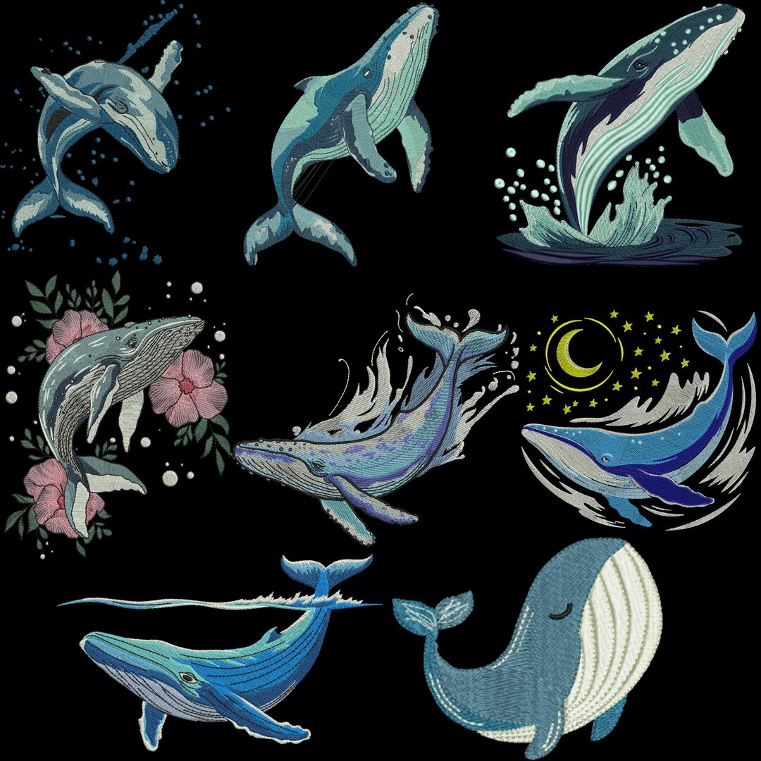 Whale Embroidery Design, Killer While Embroidery, Celestial Whale ...