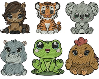 Baby Animals Embroidery Design, Safari Embroidery, Horse, Tiger, Koala ...