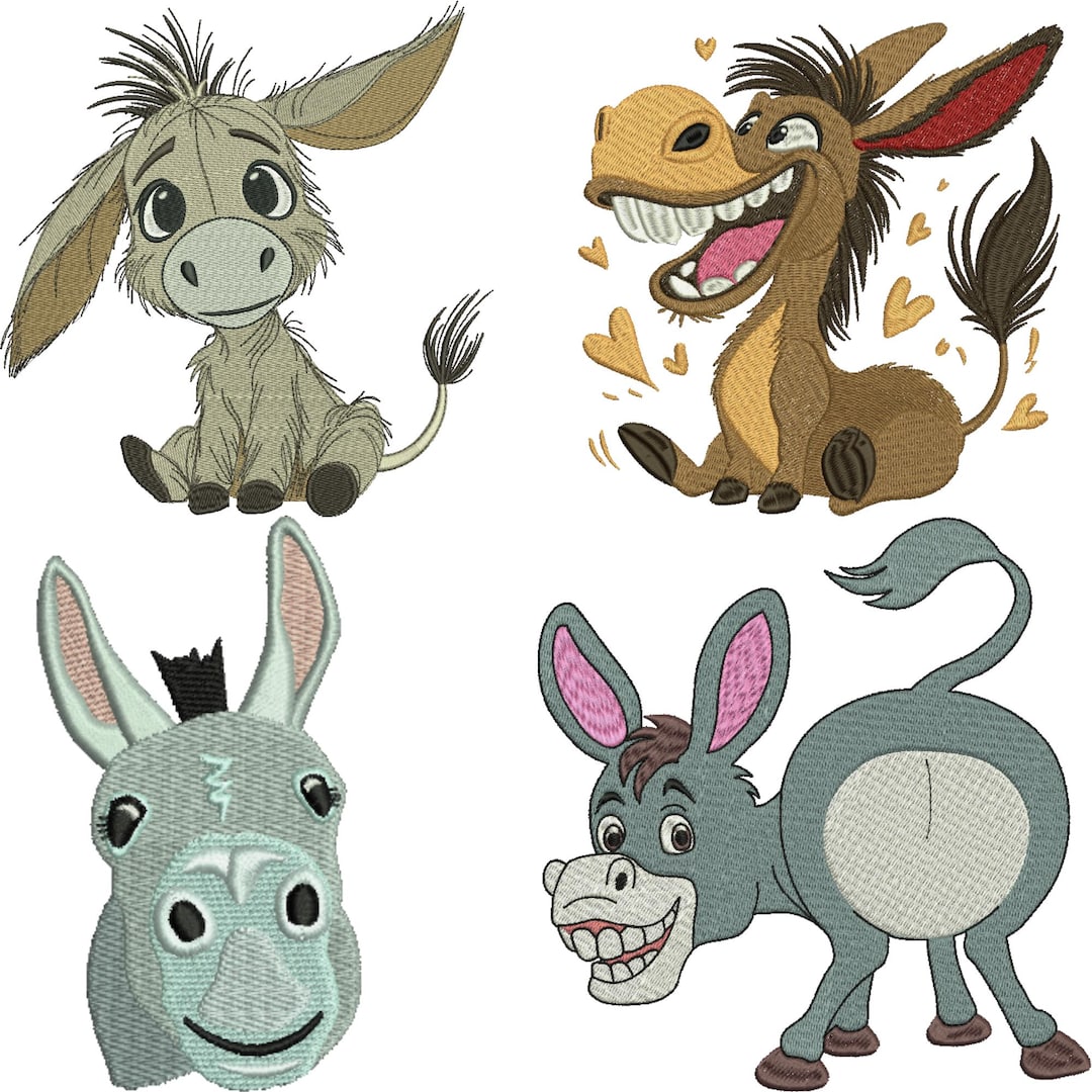 Donkey Embroidery Design, Cute Cartoon Donkey Embroidery Design, Funny ...
