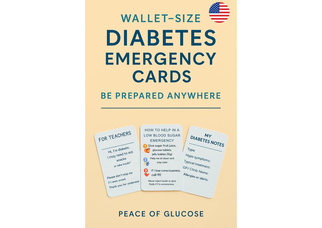 Printable Diabetic Emergency Wallet Cards Type 1 & Type 2 Hypo Alert ...
