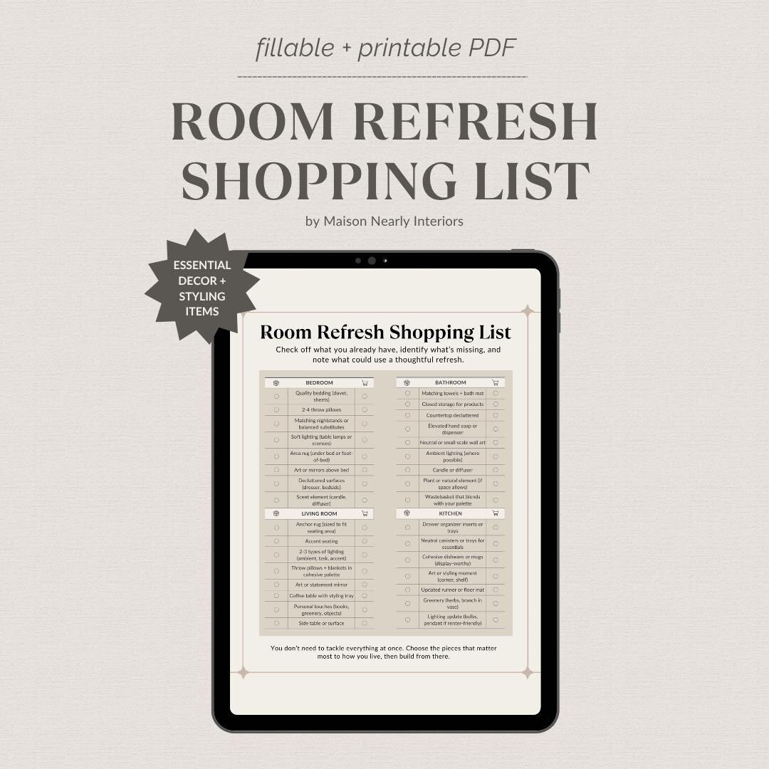 Room Refresh Shopping List (fillable PDF) – Mini Interior Design Decor ...