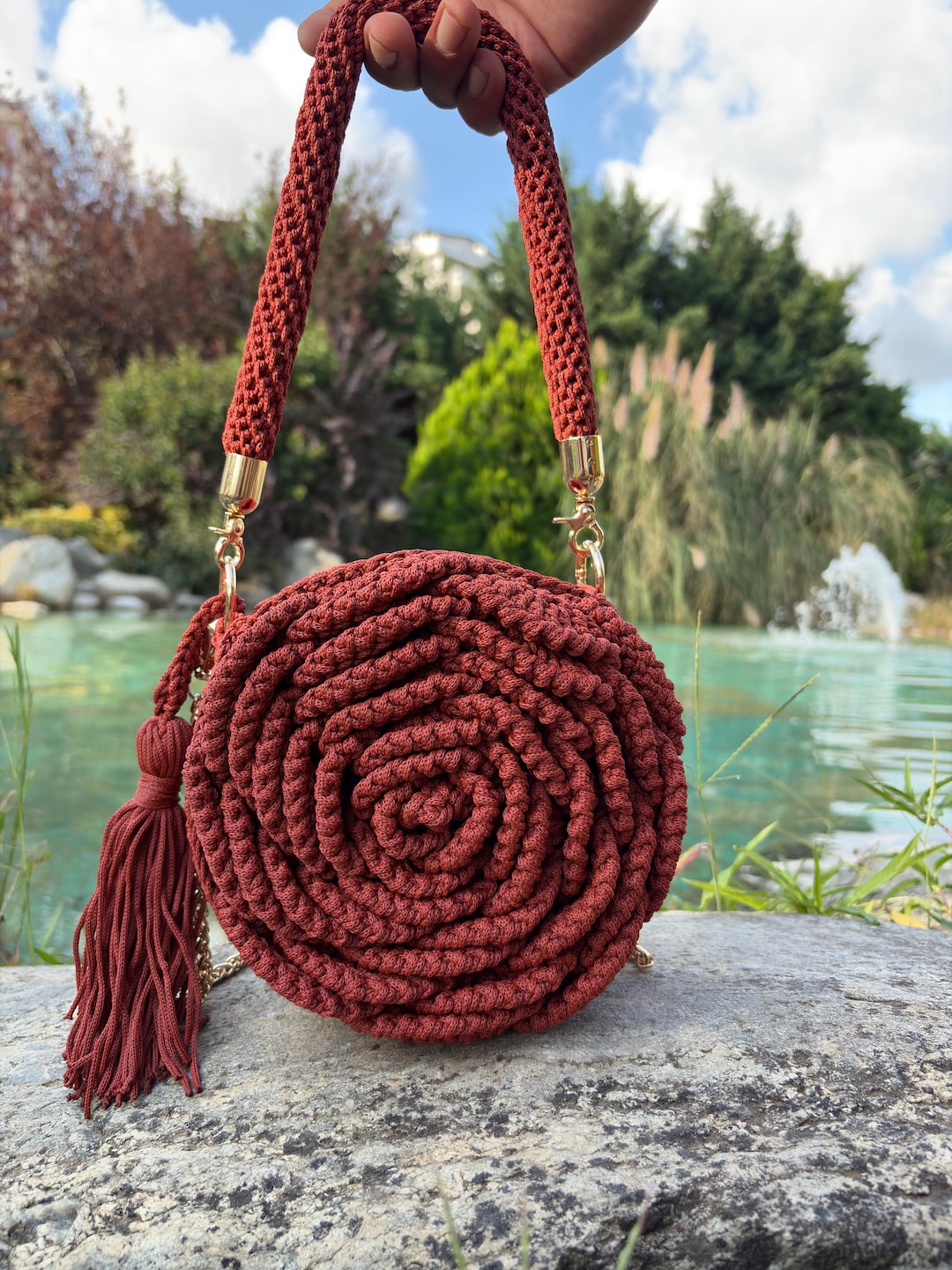 Handmade Terracotta Crochet Bag – Elegant Floral Shoulder & Handbag ...