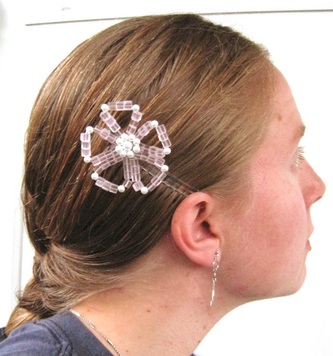 Beaded Hair Comb - Pink Flower With Pearl Accents - CALLIE - Etsy