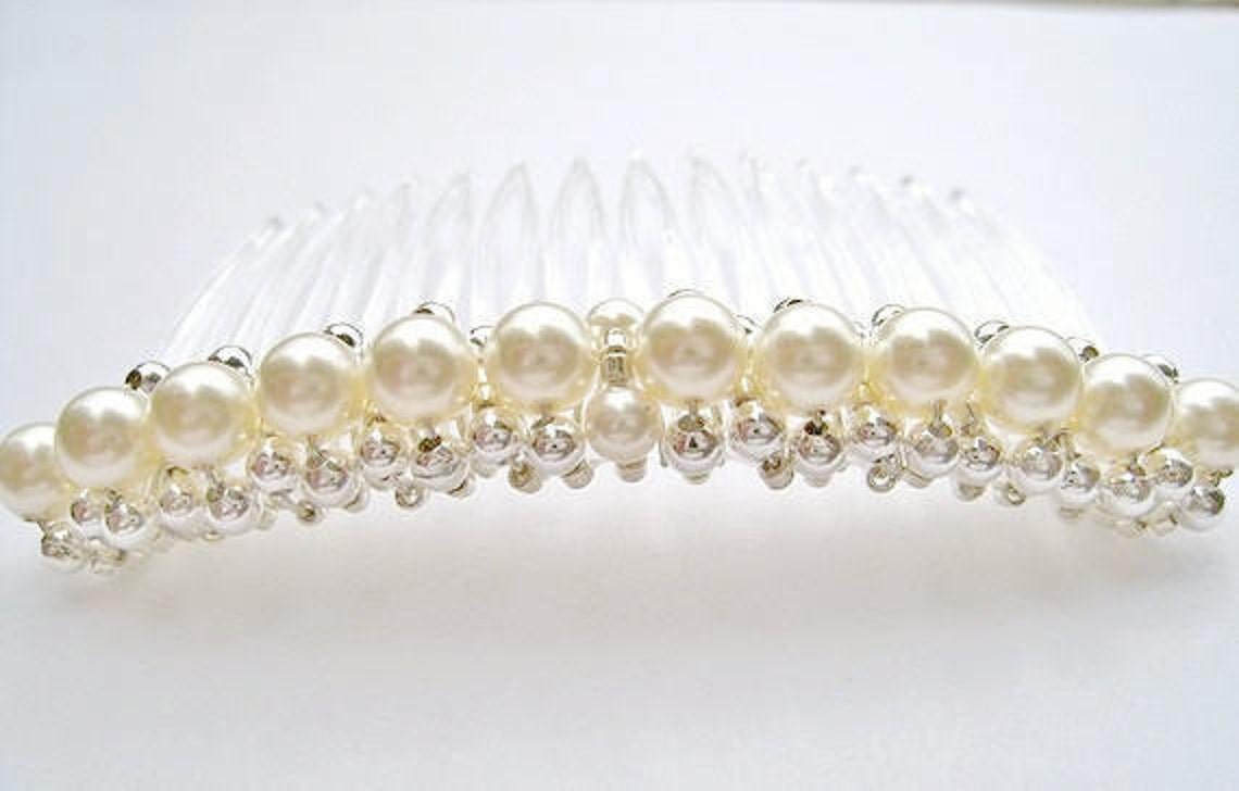 Pearl Bridal Hair Comb Or Tiara Swarovski Pearl And Silver Etsy