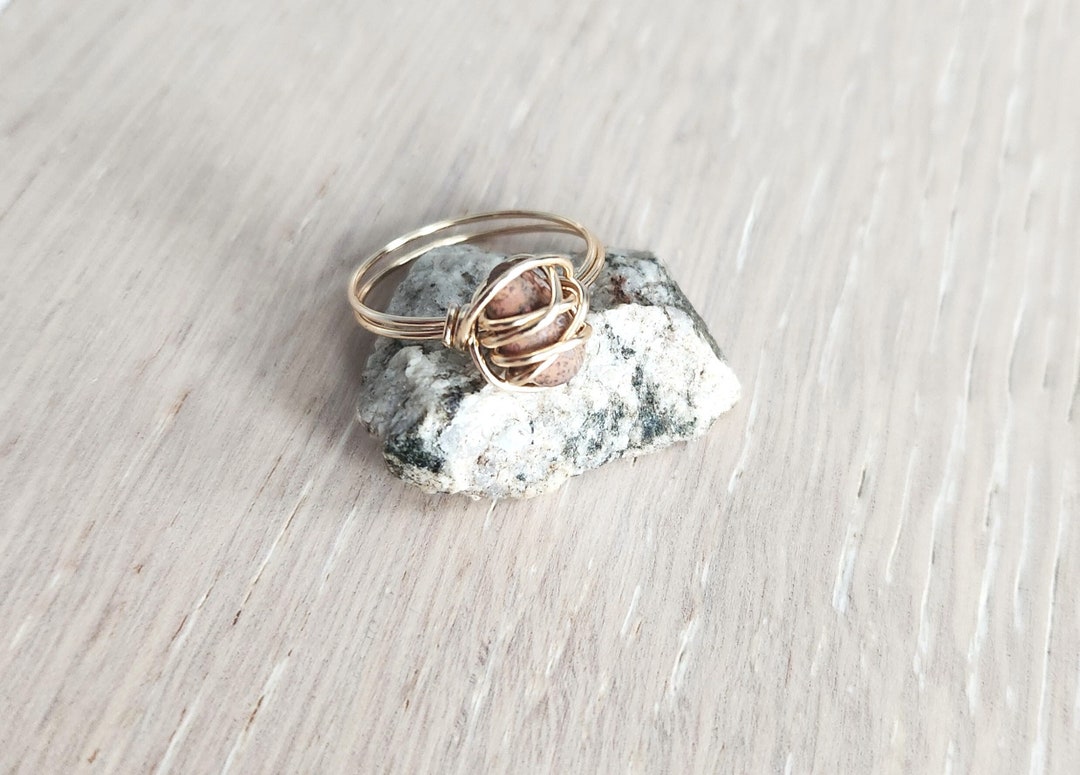 Red Jasper Wire Wrapped Gold Tone Ring - Size 10 - JONELLE - Etsy