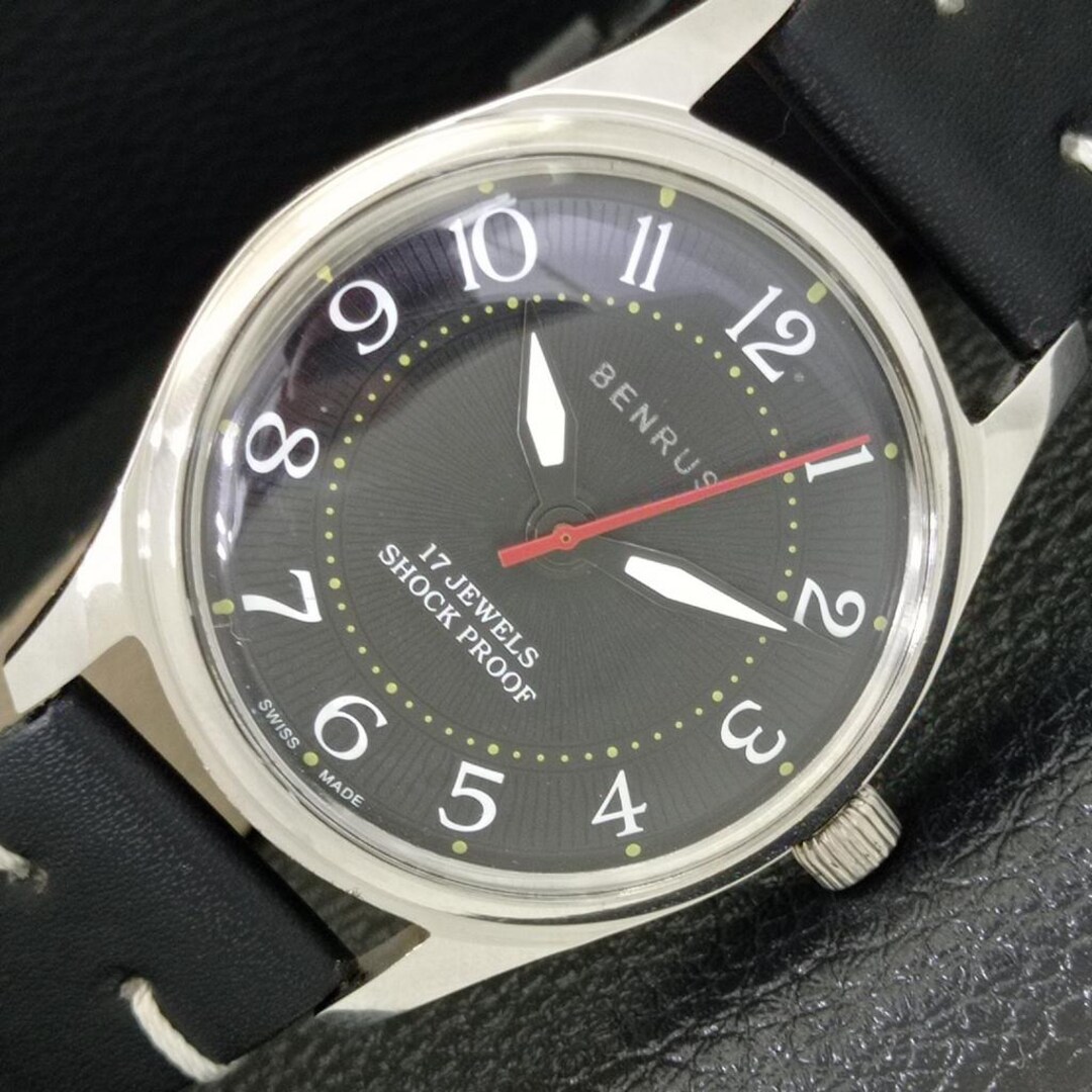 Hand-winding Vintage Benrus Swiss Mens Black Color Dial Watch A500408 ...
