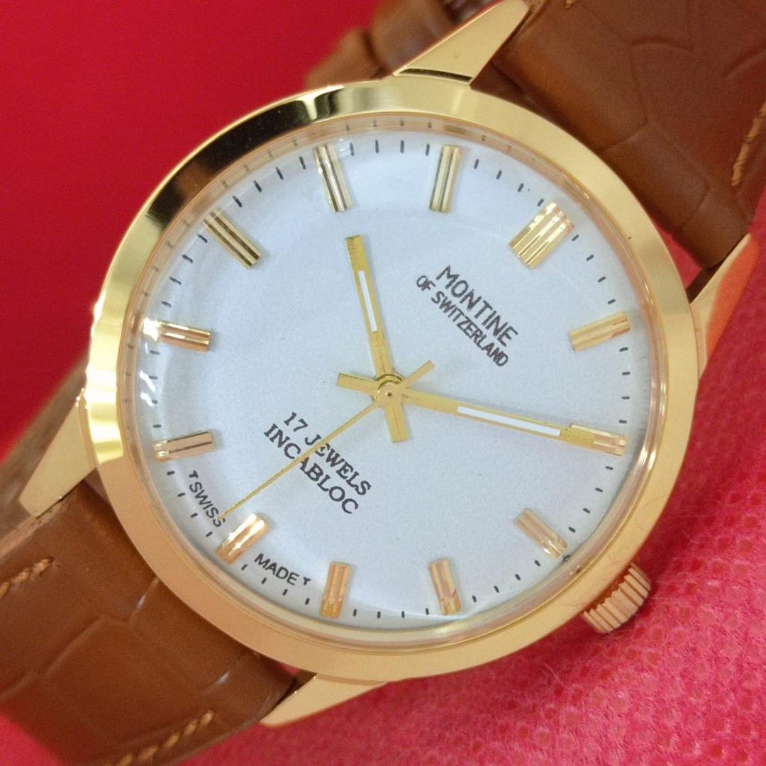 Vintage Montine Hand-winding Swiss Mens Refurbished White Color Dial ...