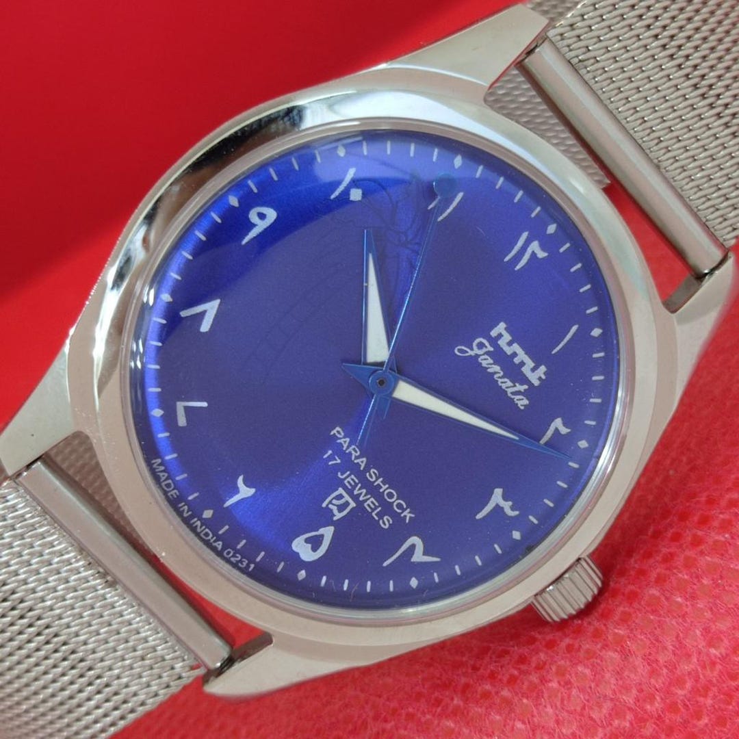 Vintage Hmt Janata Hand-winding Indian Mens Arabic Blue Color Dial ...