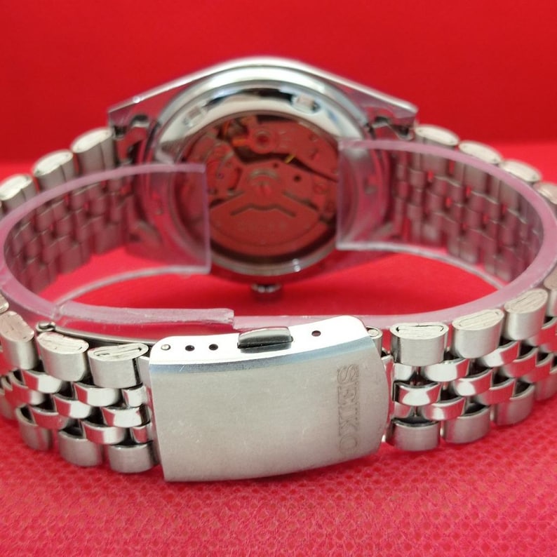 Vintage Seiko 5 Automatic Watch: Red Dial, Transparent Back, Day-date ...