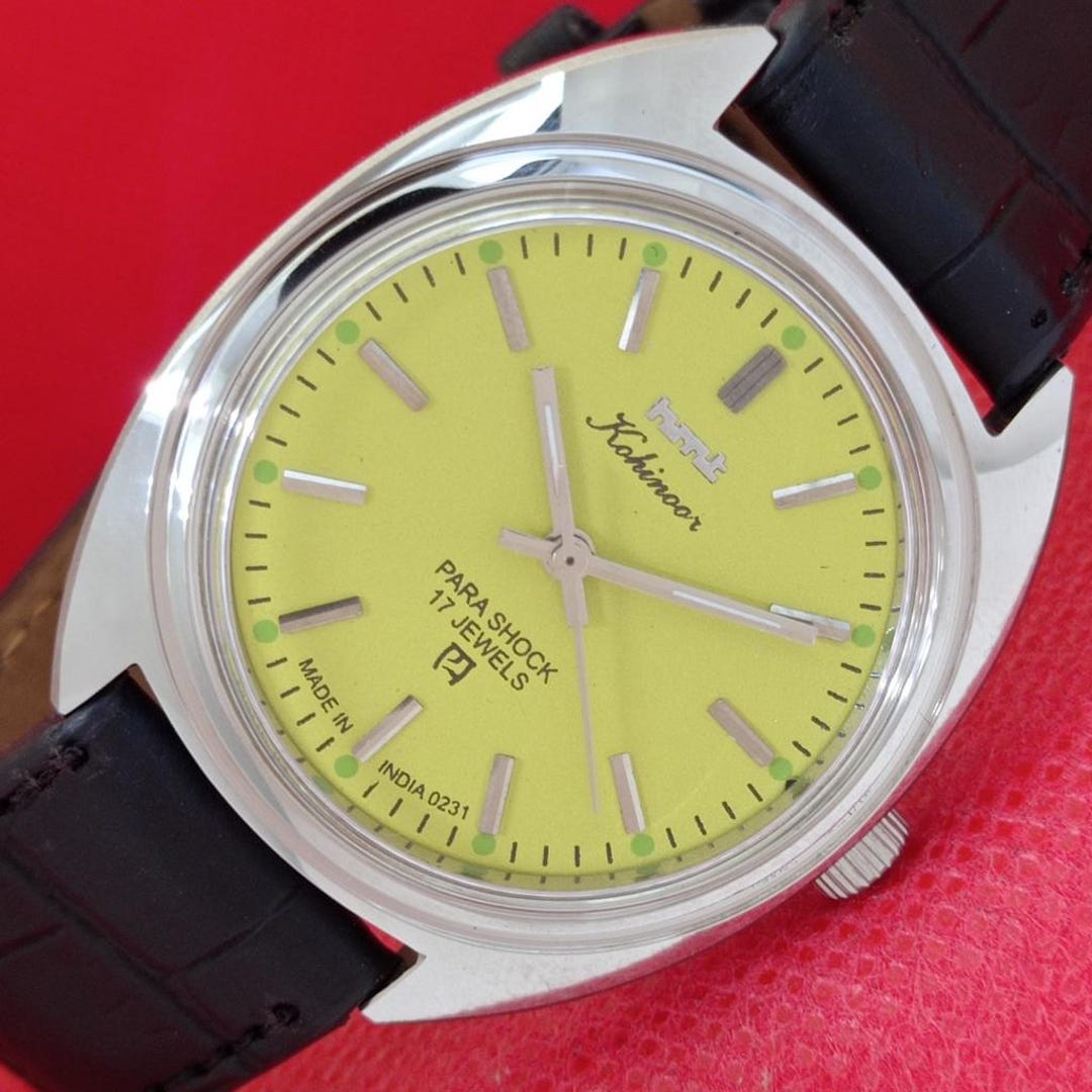 Vintage Hmt Kohinoor Hand-winding Indian Mens Yellow Color Dial Wrist ...