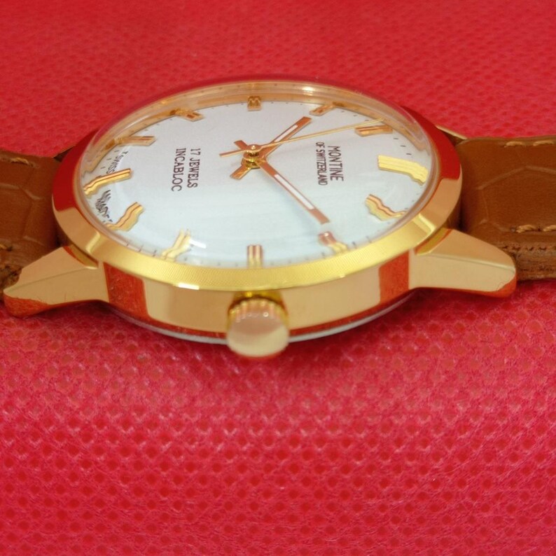 Vintage Montine Hand-winding Swiss Mens Refurbished White Color Dial ...