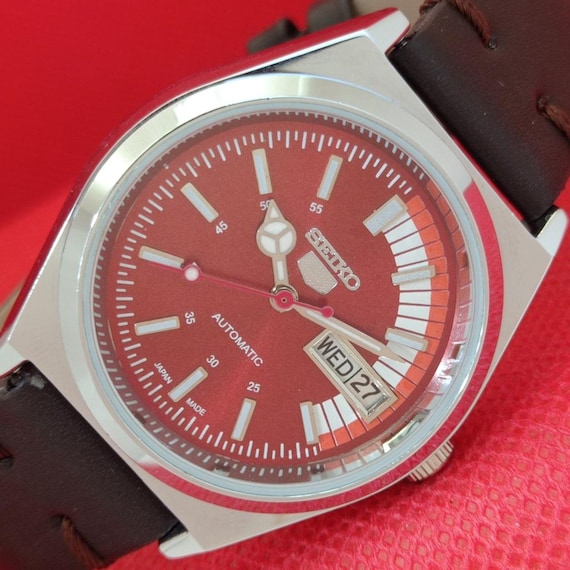 Refurbished Vintage Seiko 5 Automatic Watch: Red Dial… - Gem