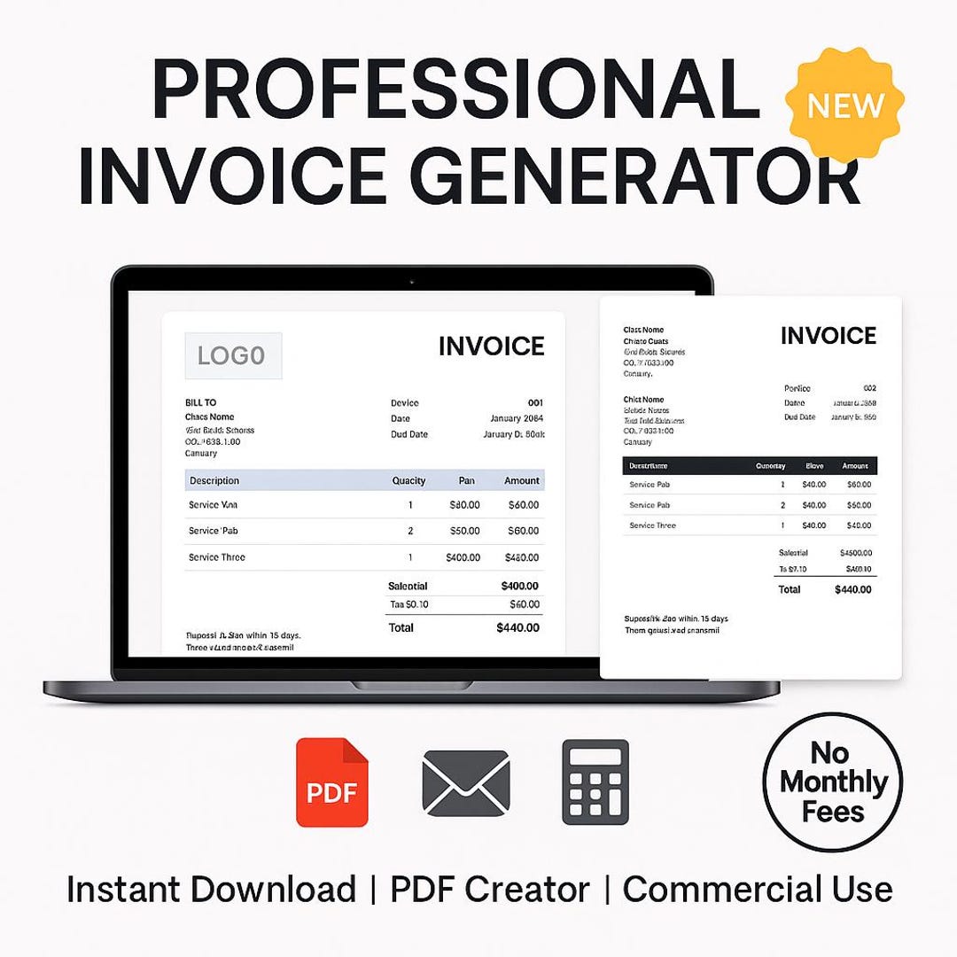 Professional Invoice Generator | Digital Template | Instant Download ...