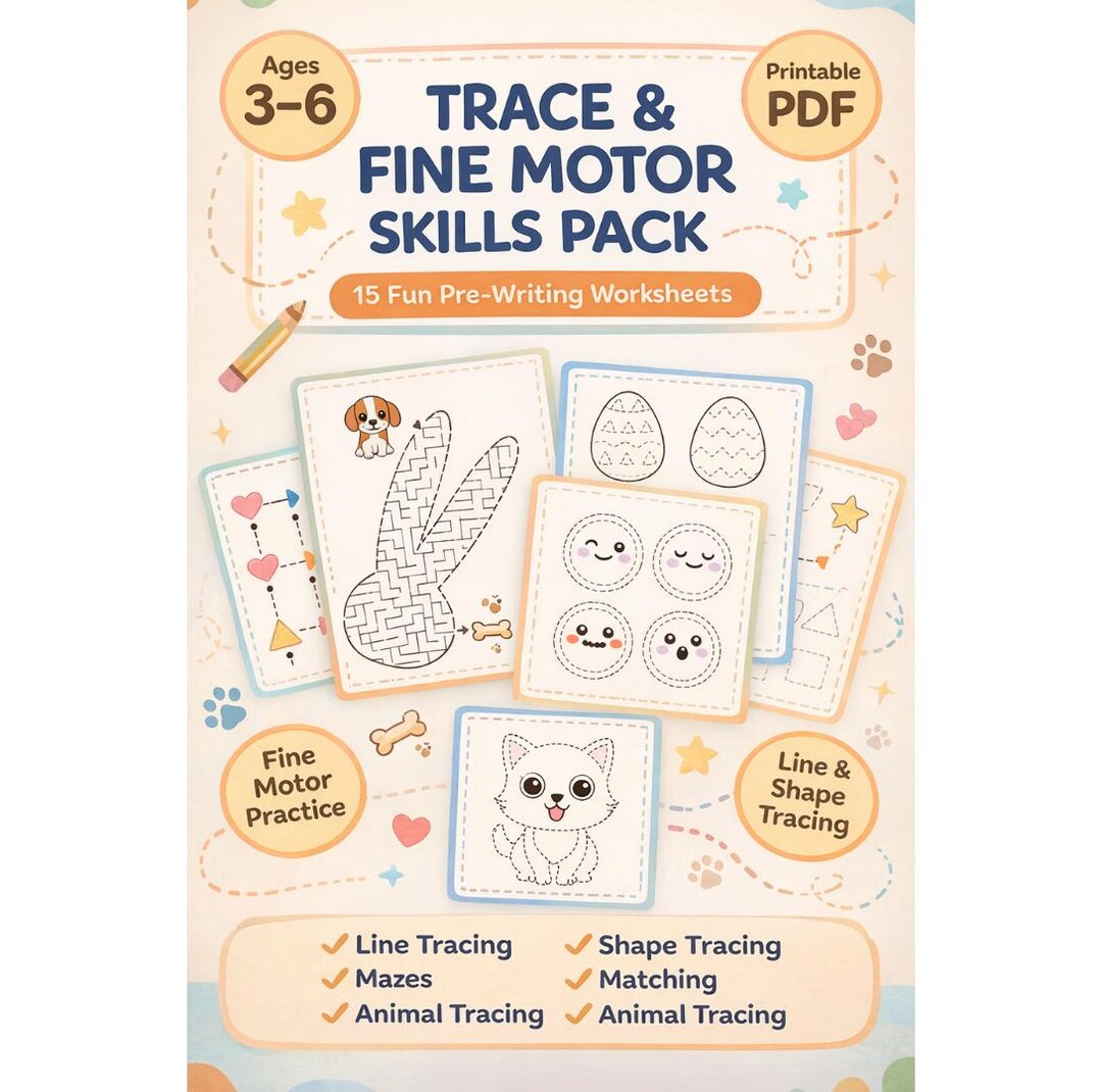 Kids Tracing Worksheets Ages 3-6, Fine Motor Skills Printable PDF Pack ...