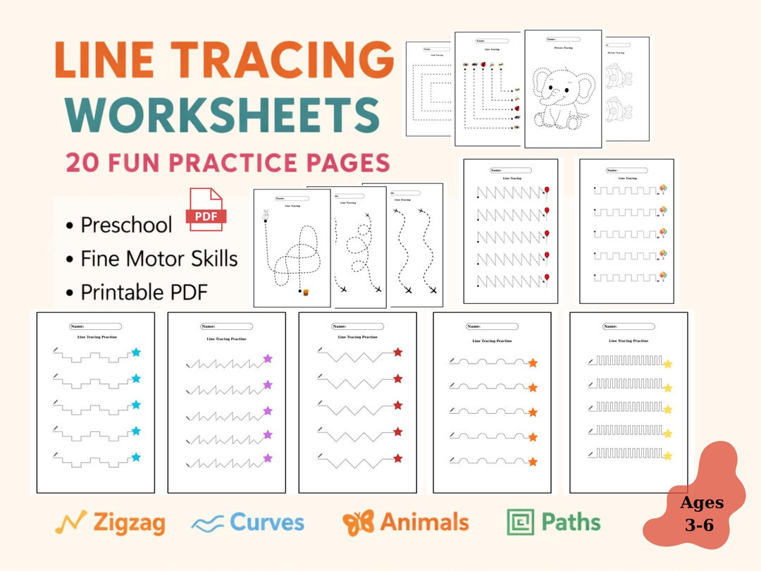 Line Tracing Worksheets for Preschool Fine Motor Skills (PDF) - Etsy