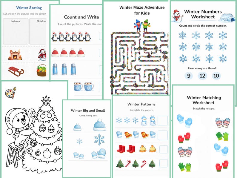 Christmas Kids Activity Sheets | Preschool Kindergarten Printable (PDF ...