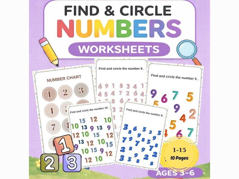 Find and Circle Numbers Worksheets 1-15, Preschool Math Activity (PDF ...