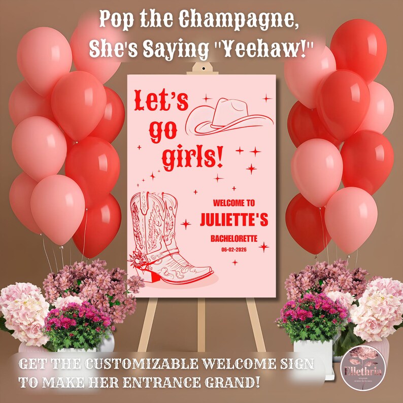 Let's Go Girls! Western Bachelorette Welcome Sign Canva Template ...