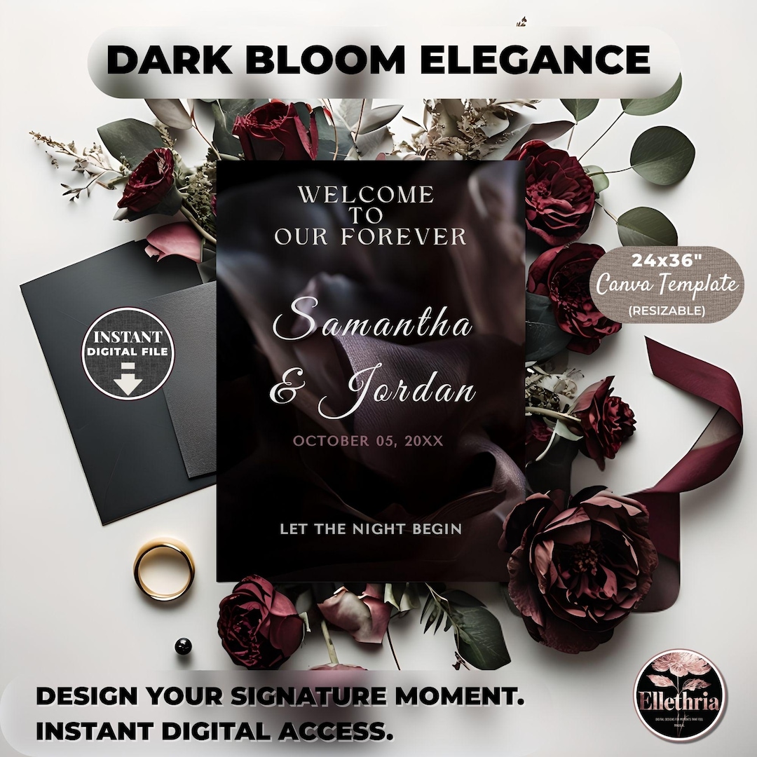 Editable Moody Wedding Welcome Sign Template: Deep Romance | Canva ...